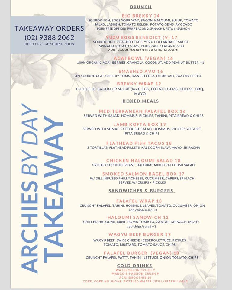Menu at Archies Cafe Co, Dover Heights