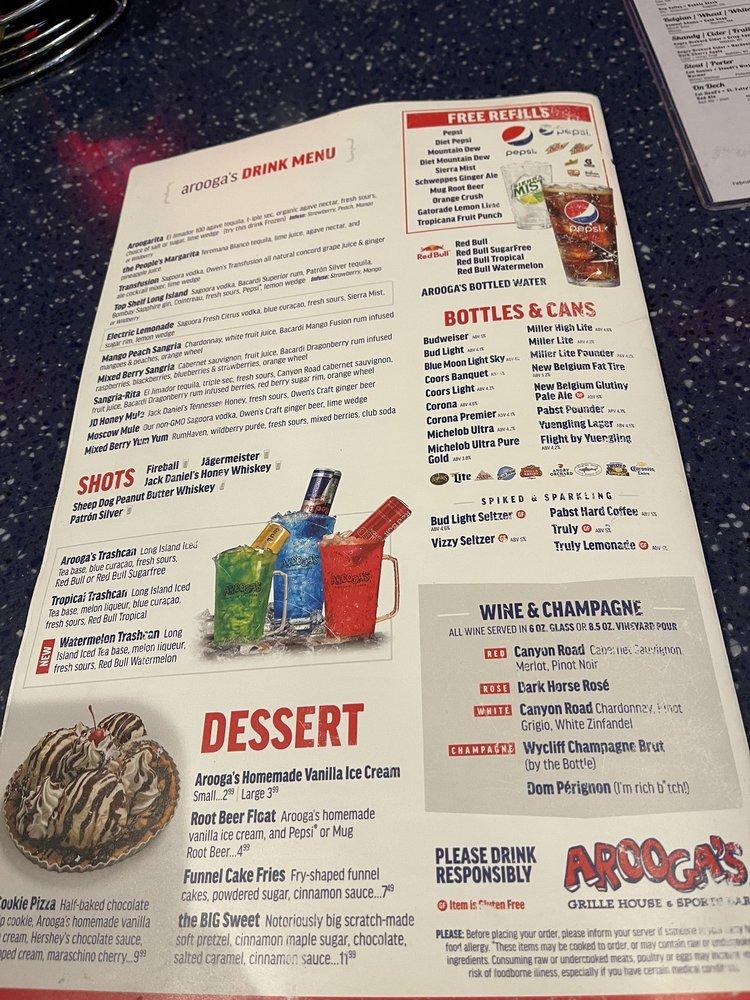 Menu at Arooga's pub & bar, Hummelstown, 637 E Main St