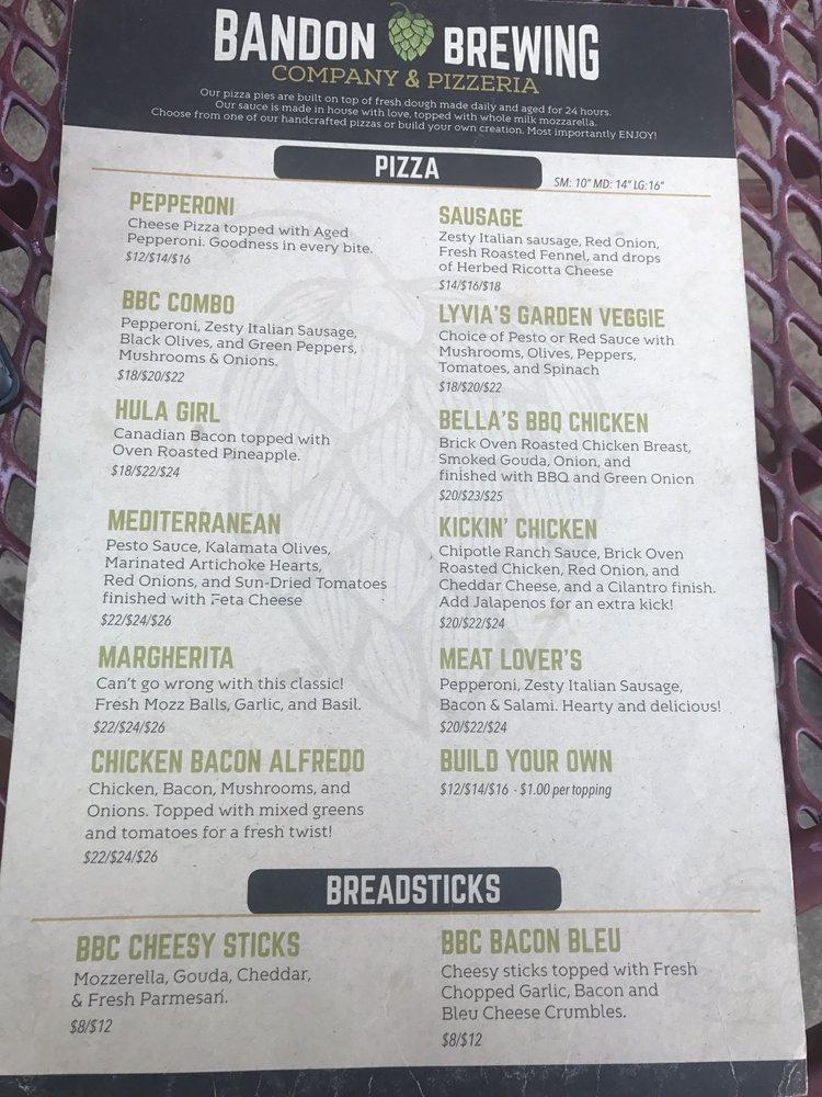 Menu at Bandon Brewing Company pizzeria, Bandon