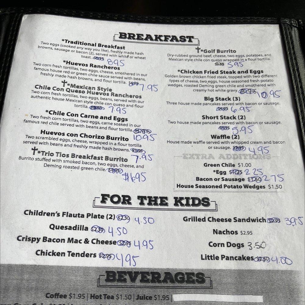 Menu at Cactus Cafe, Deming