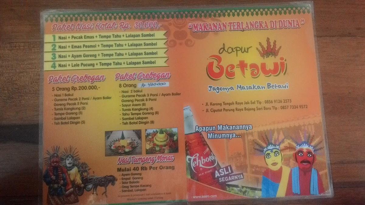 Menu at Dapur Betawi restaurant, Depok, Jl. Delima