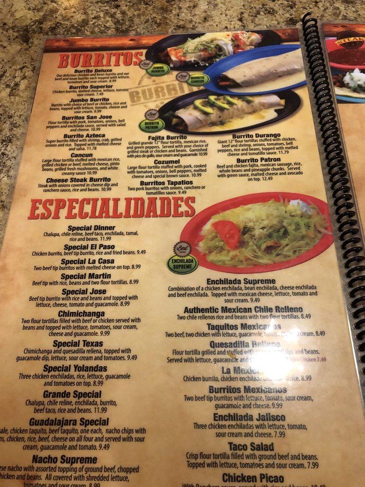 Menu at El Paso Mexican Grill restaurant, East Liverpool, OH-170
