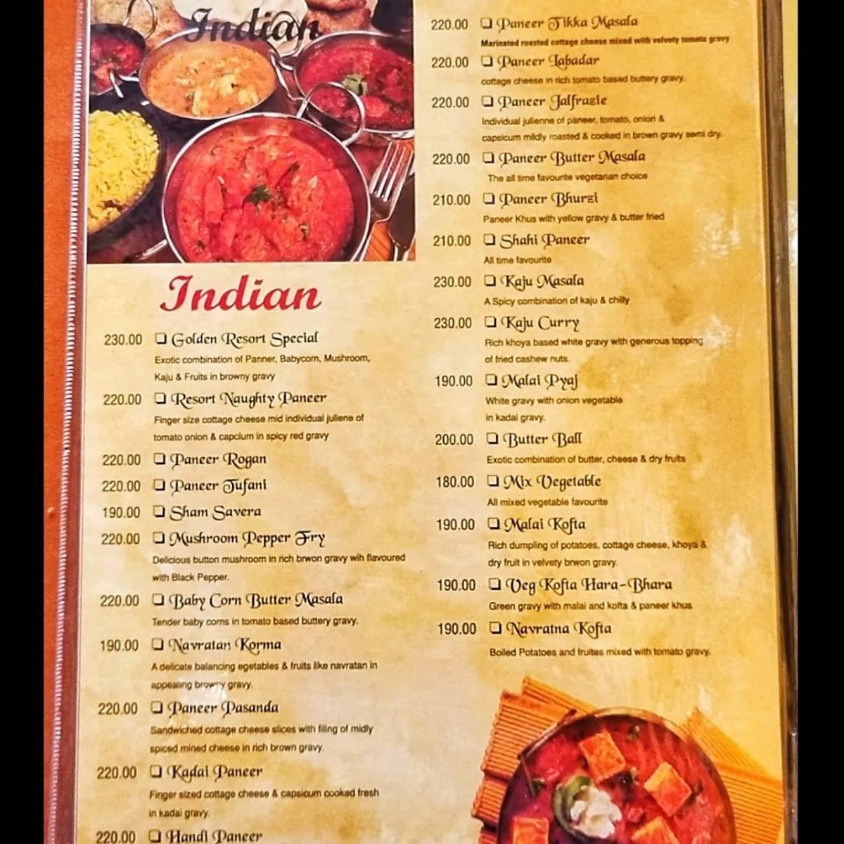 Menu at Golden Resort, Kota