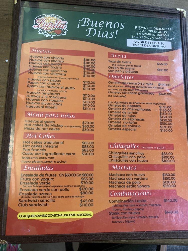 Menu at LA COCINA DE LUPITA restaurant, Ensenada, AV RIVEROLL #1424