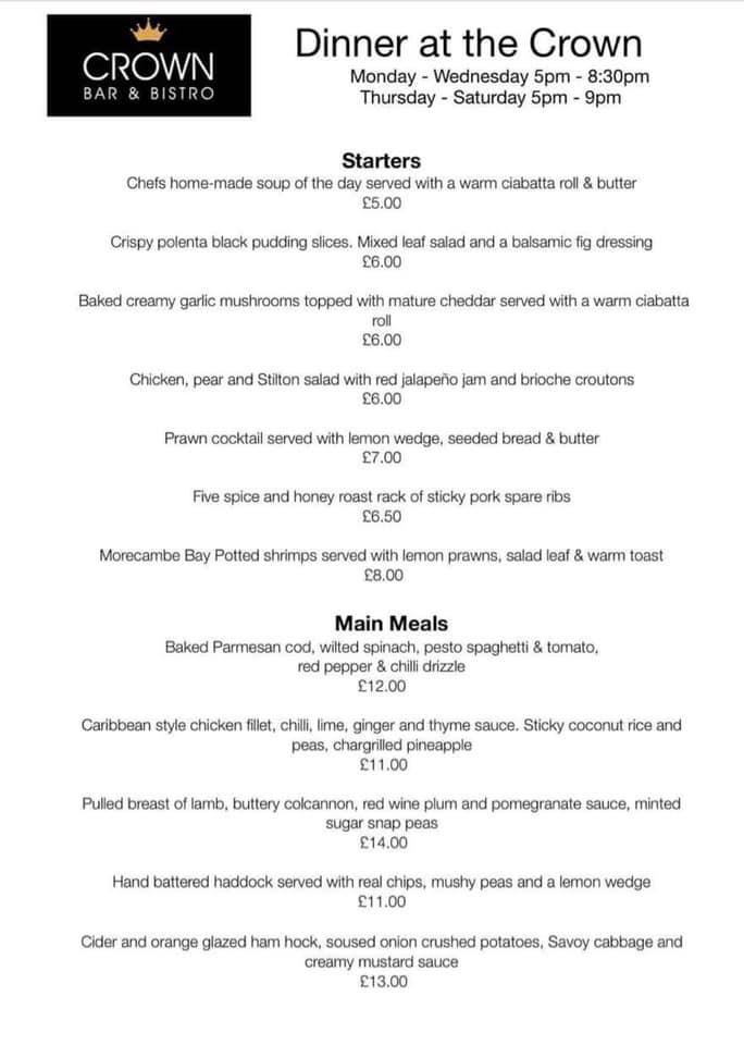 Menu at The Crown Bar & Bistro, Morecambe