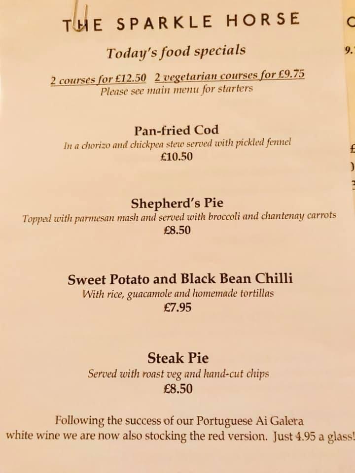 Menu at The Sparkle Horse pub & bar, Glasgow