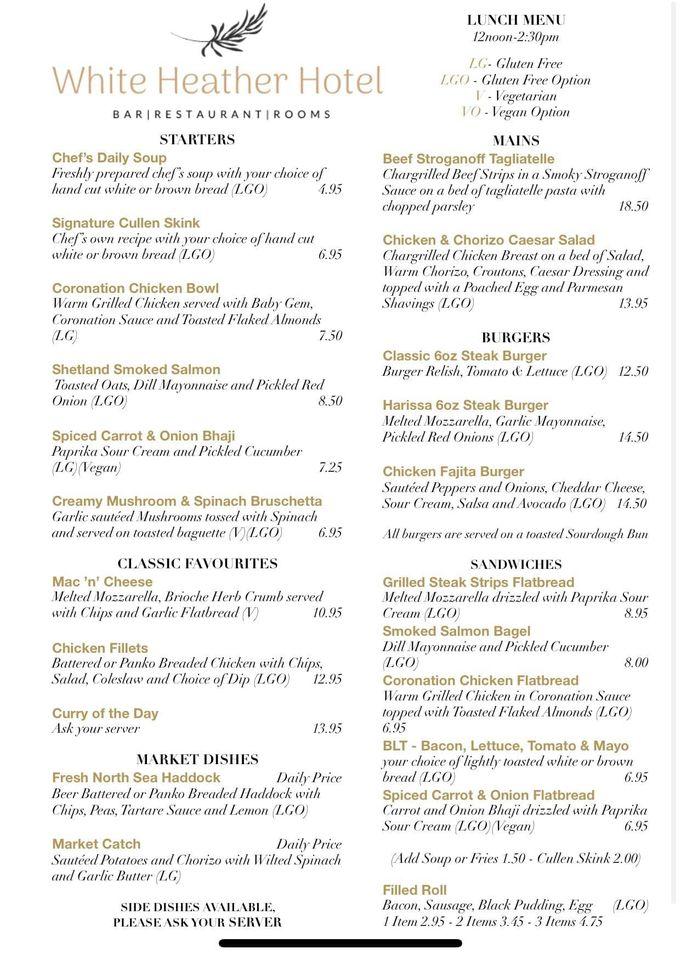 Menu at White Heather Hotel pub & bar, Turriff
