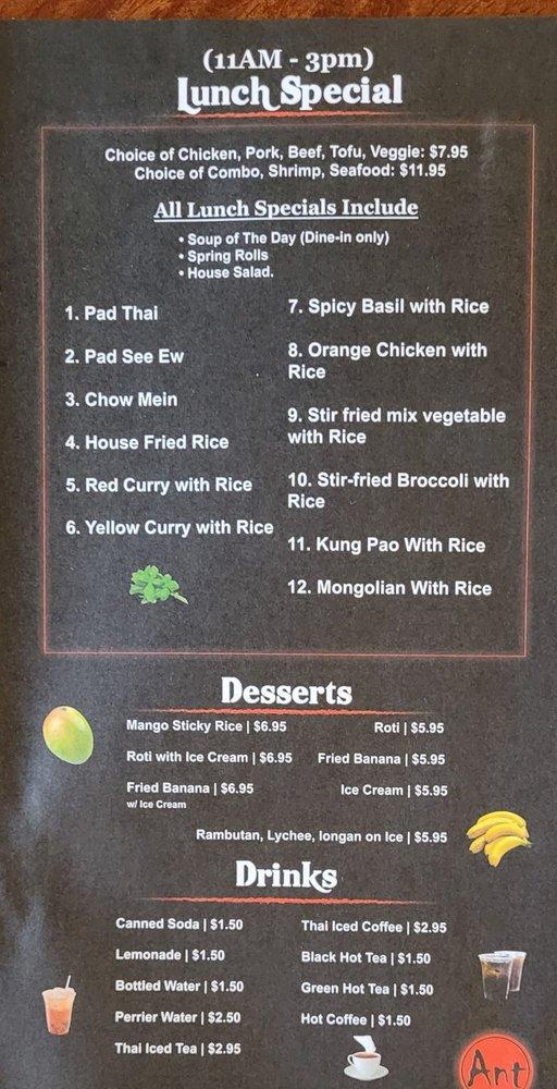 Menu at Ant Thai Food restaurant, Las Vegas