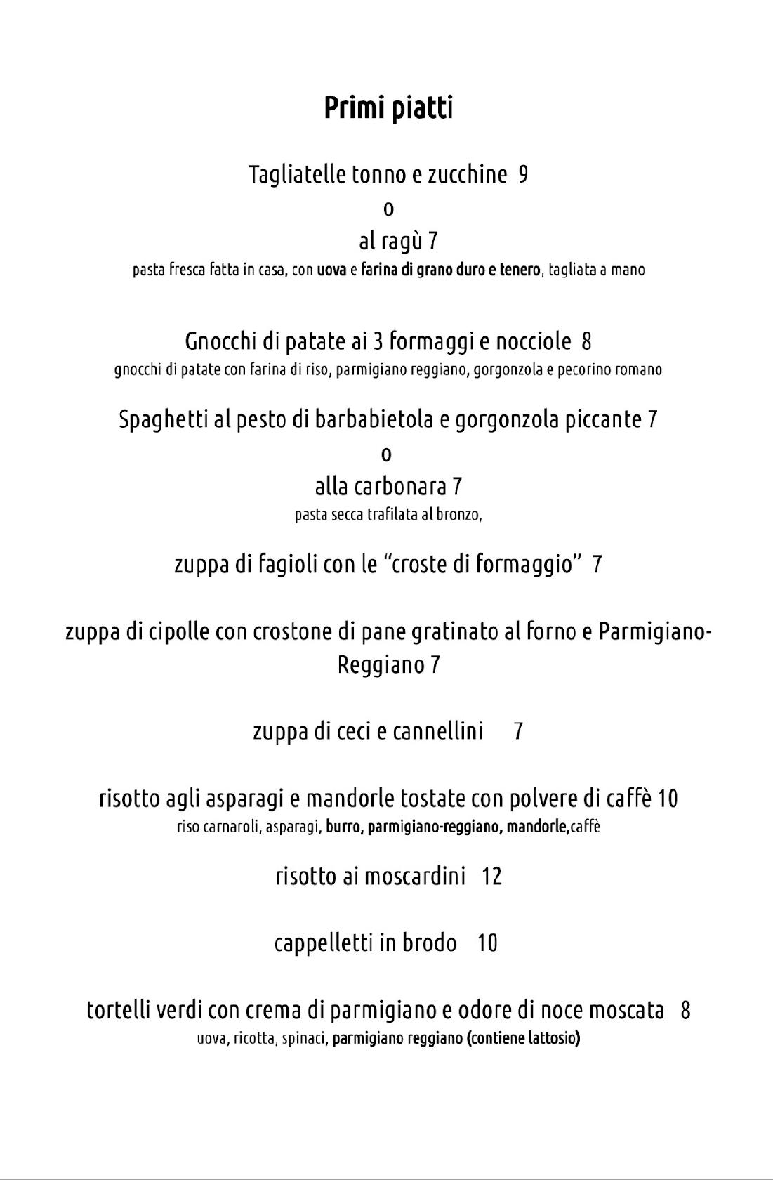 Carta del restaurante Cucine clandestine, Reggio Emilia