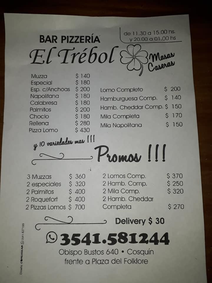 Carta de El Trebol Pizzería, Cosquín
