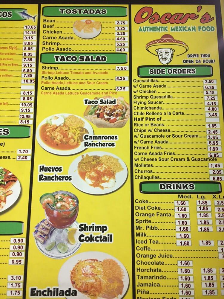 Menu at Oscar's Mexican Food restaurant, San Marcos