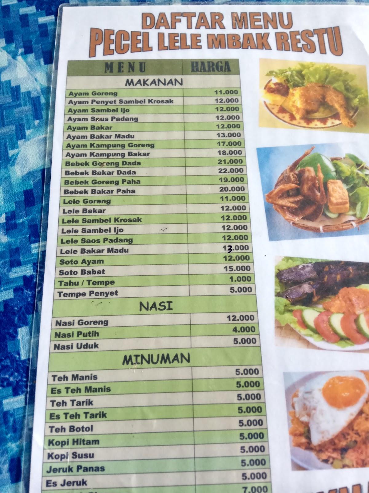 Menu at Pecel Lele Mbak Restu restaurant, Curup