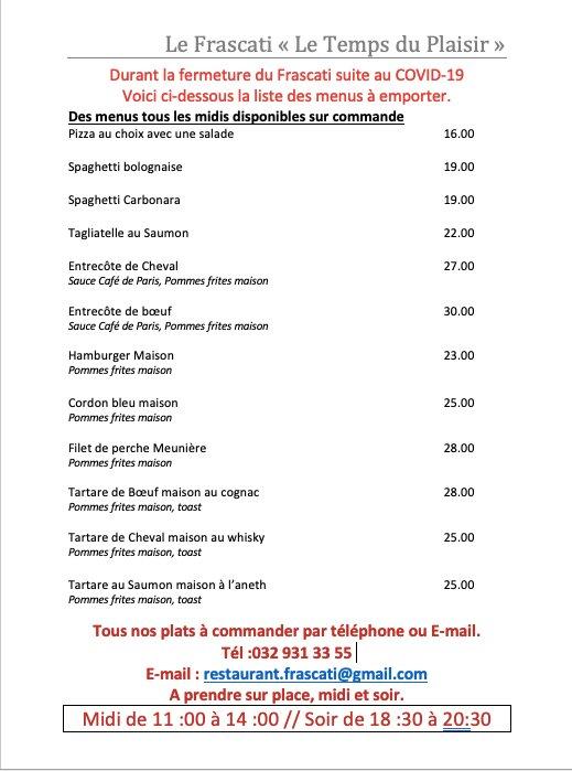 Menu au Restaurant Le Frascati, Le Locle