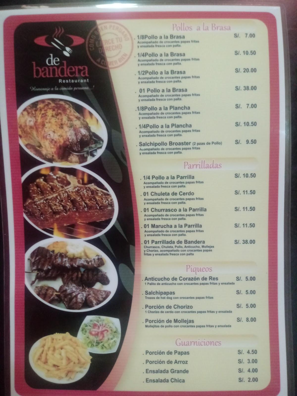Menu at Restaurante De Bandera, Trujillo, Jirón Orbegoso 888