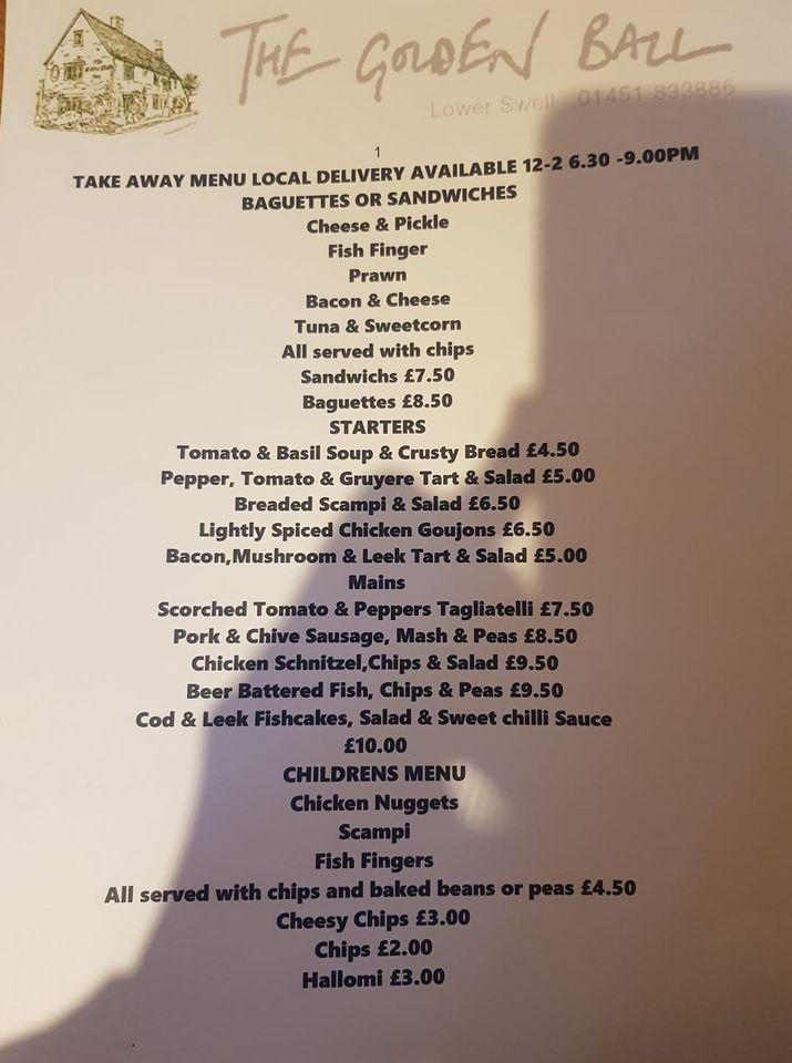 Menu at The Golden Ball Inn pub & bar, Lower Swell