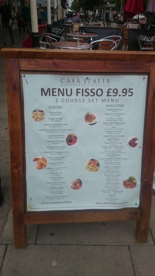Menu at Casa Italia restaurant, Southport