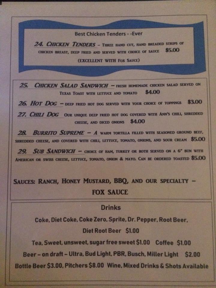 Menu at Foxhole Bar and Grill, Springfield, 2350 N Clifton Ave