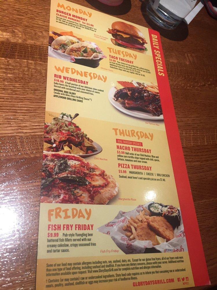 Menu at Glory Days Grill pub & bar, Lincolnia