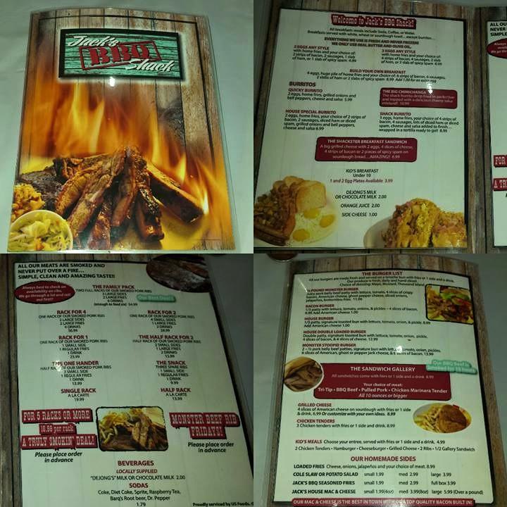 Menu at Jack's BAR-B-Q, Lake Elsinore