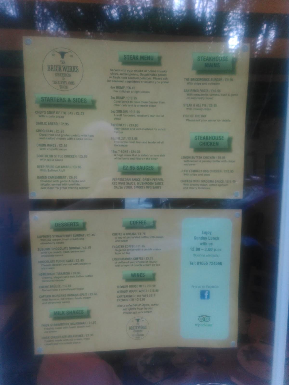 Menu at Llynfi Arms pub & bar, Bridgend