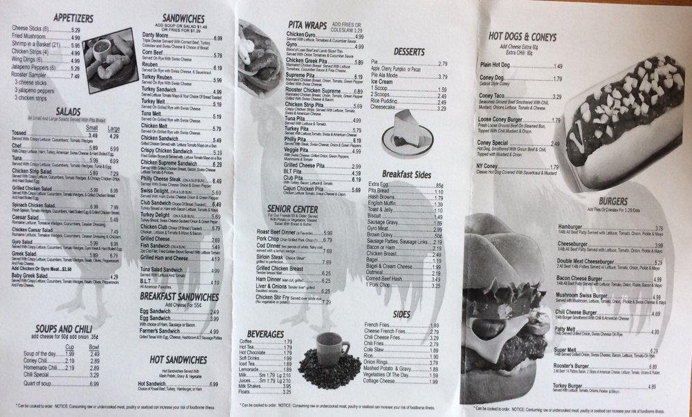 Menu at Roosters Coney Island restaurant, Jackson