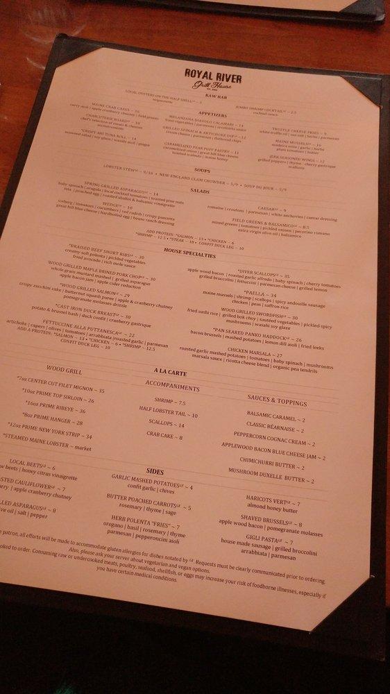 Menu at Royal River Grill House steakhouse, Yarmouth