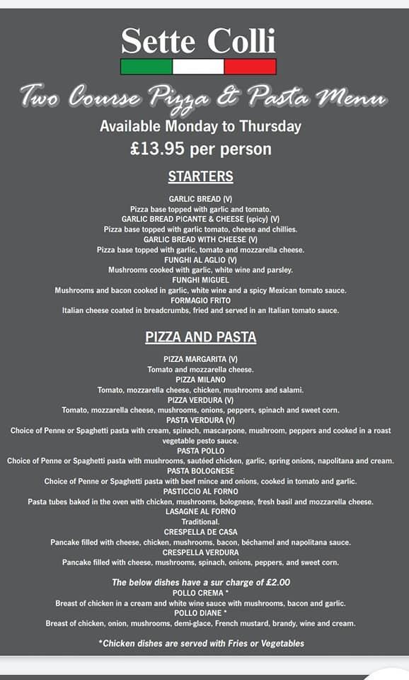 Menu at Sette Colli Restaurant, Sheffield