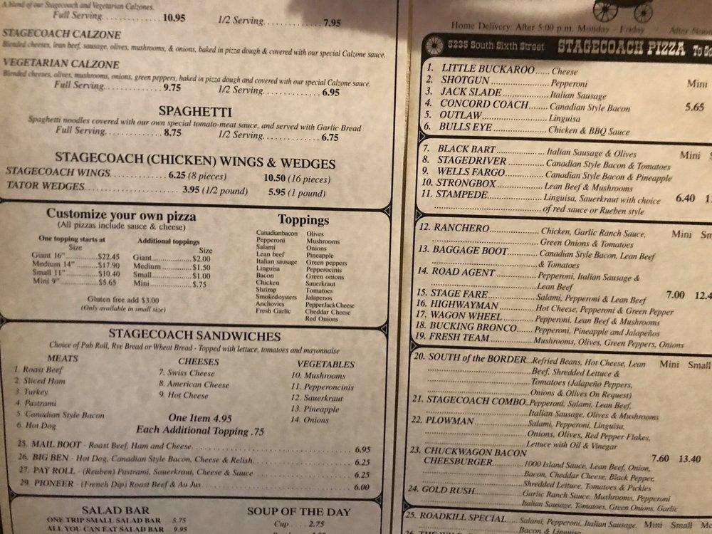 Menu at Stagecoach Pizza pub & bar, Klamath Falls, S 6th St