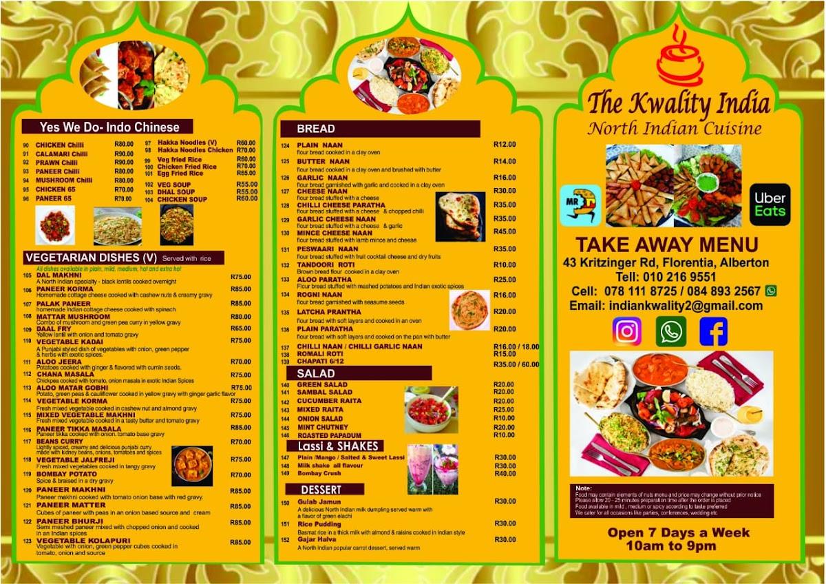 Menu at The kwality india restaurant, New Redruth
