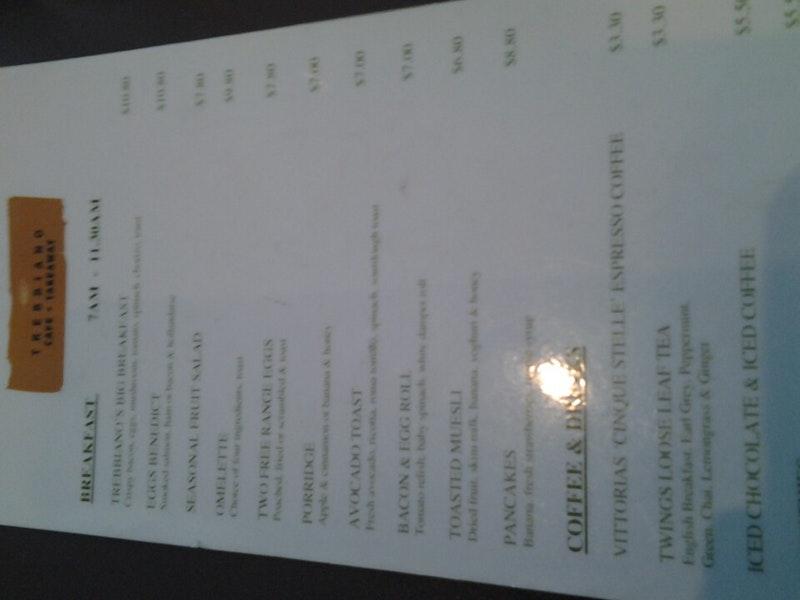 Menu at Cafe Trebbiano, North Ryde