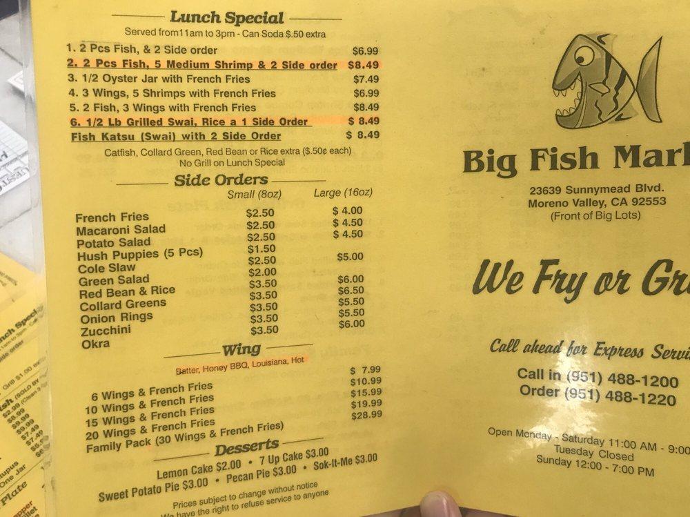 Menu at Big Fish Market restaurant, Moreno Valley