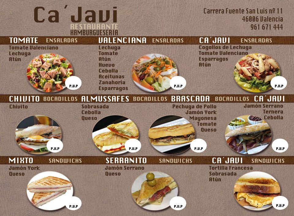 Menu at Ca Javi restaurant, Valencia
