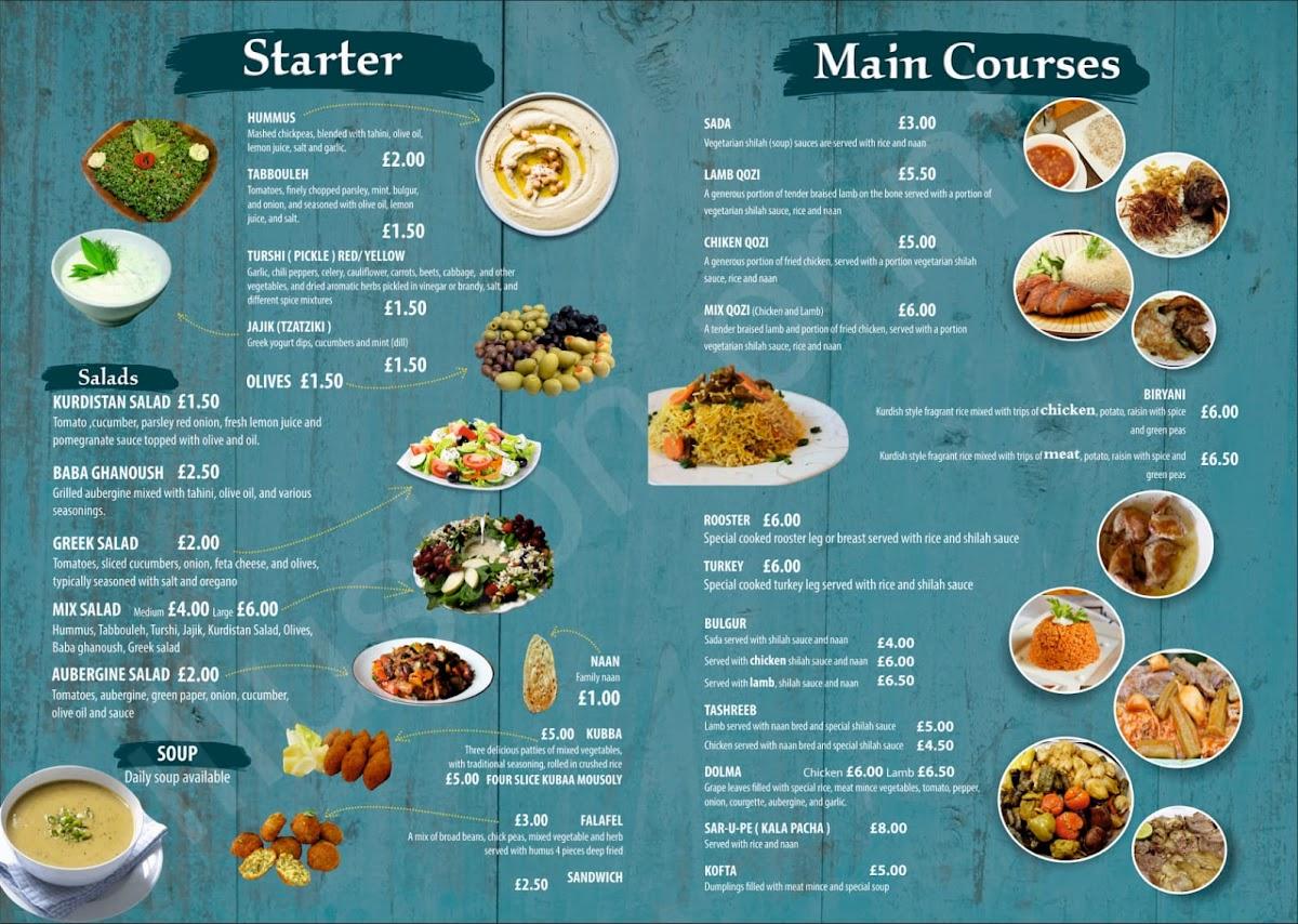 Menu at Kurdistan Restaurant Birmingham, Birmingham