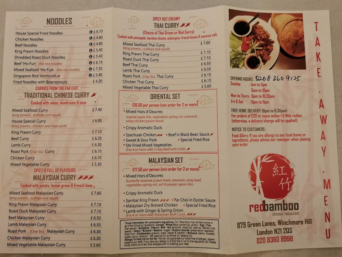 Menu at Red Bamboo Chinese Restaurant, London, 879 Green Lanes
