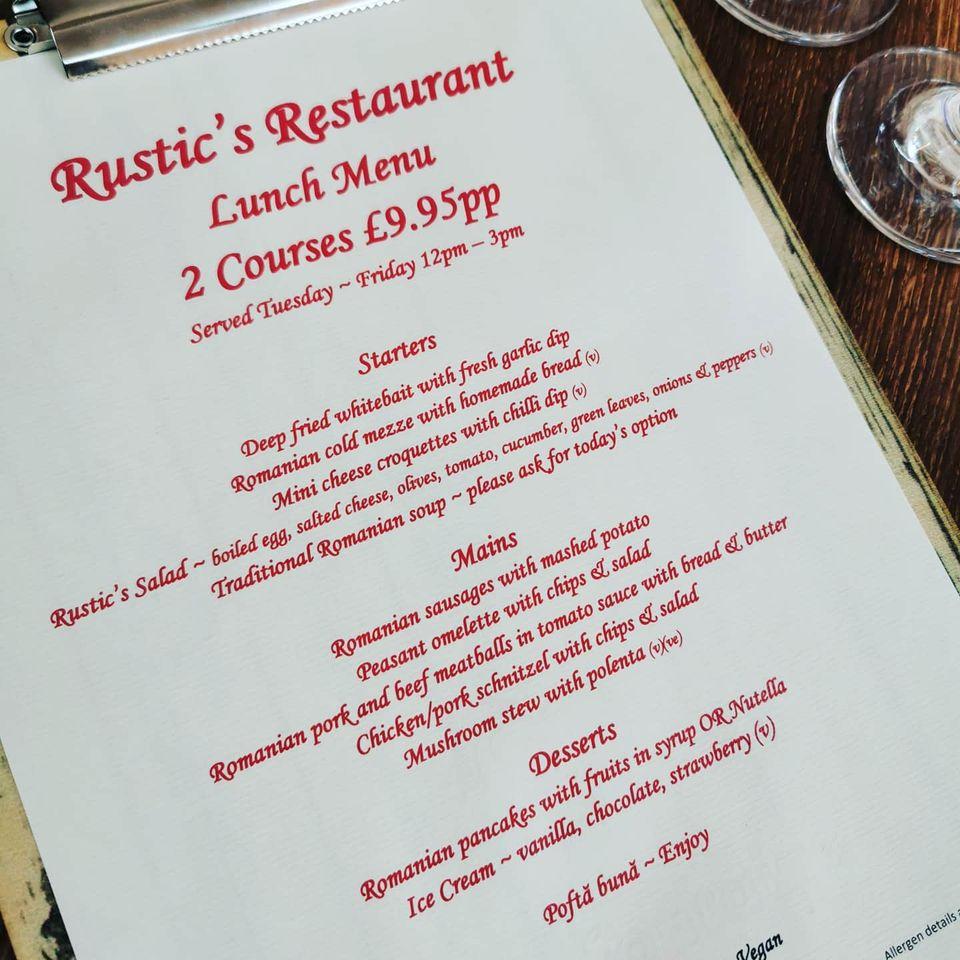 Menu at Rustic's Restaurant, Chelmsford