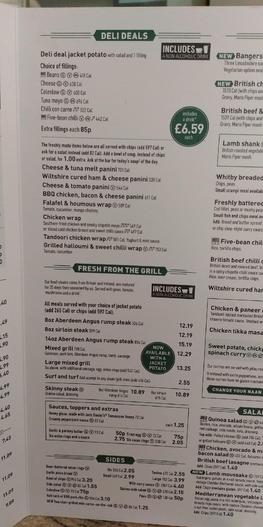 Menu at The Hope & Champion - JD Wetherspoon pub & bar, Beaconsfield