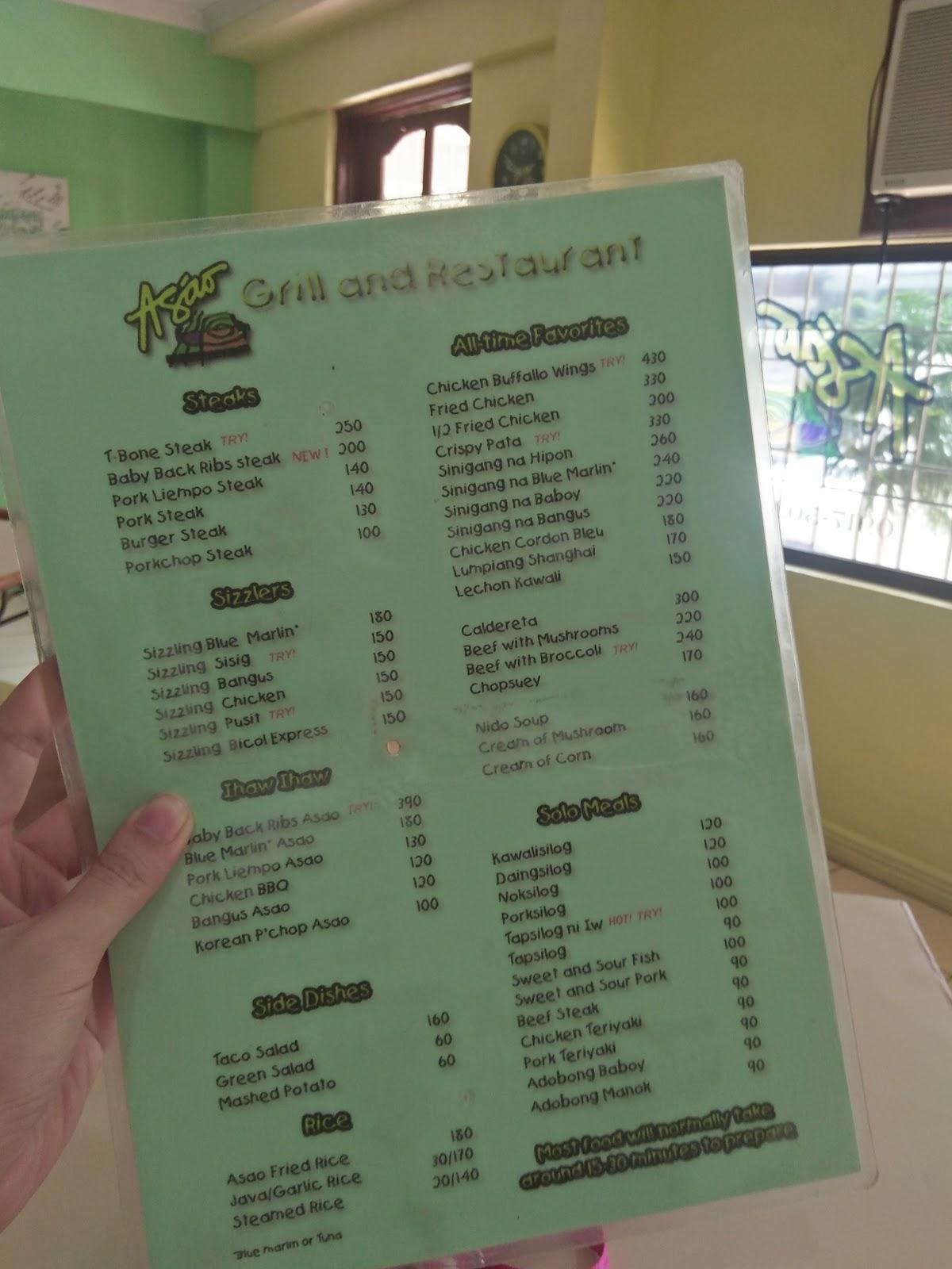 Carta del restaurante Asao Grill and Steak House, Cavite