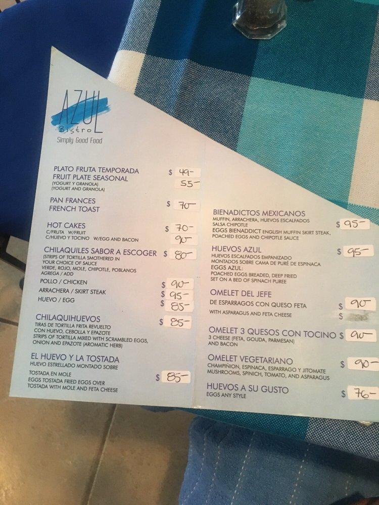 Menu at Azul Bistro restaurant, Puerto Vallarta, Ignacio L. Vallarta 372