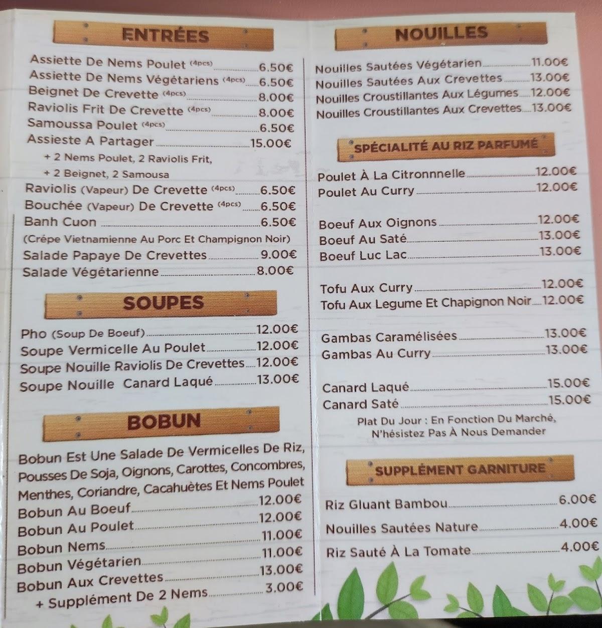 Menu au Bo Boun Bar, Bourg-la-Reine