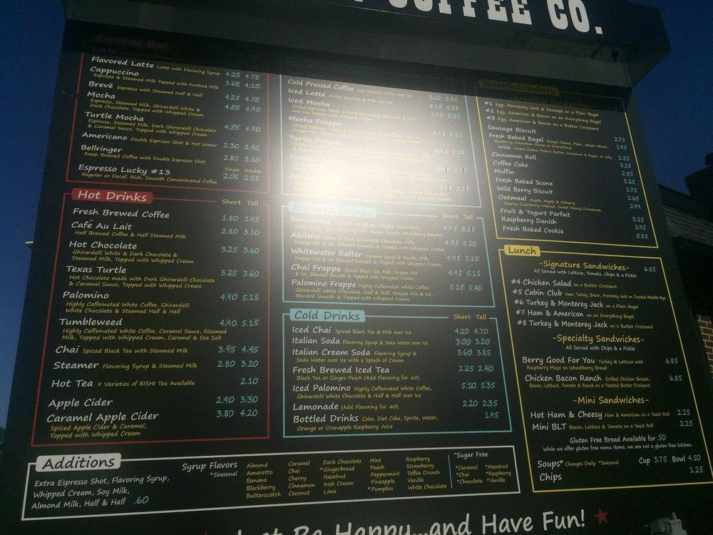 Menu at Cabin Coffee Co cafe, Goshen