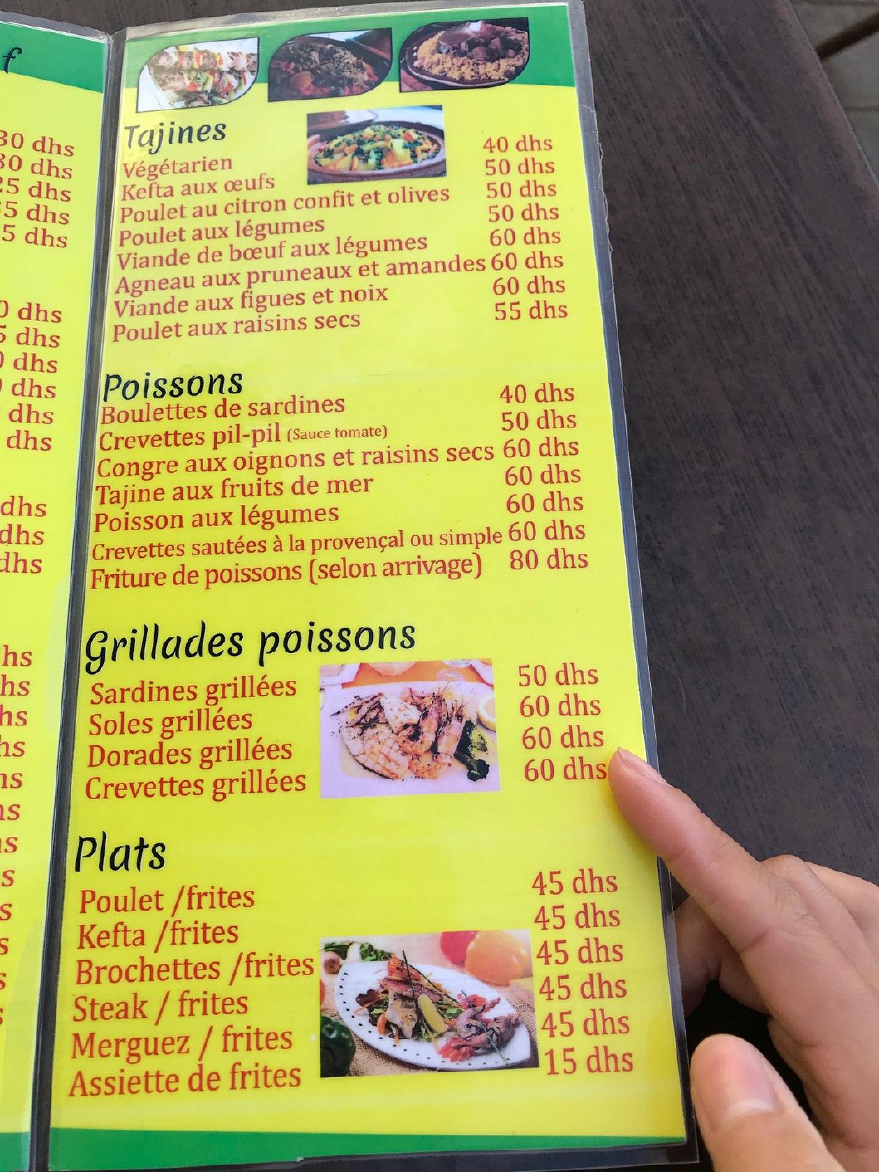 Menu au Café Restaurant Marrakech, Essaouira