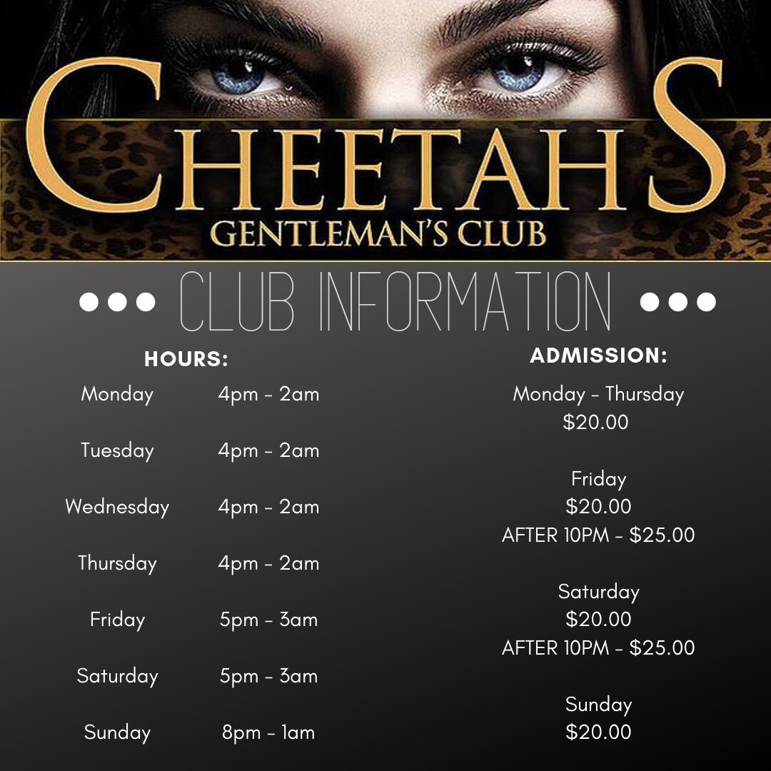Menu at Cheetah's Gentleman's Club, Sunnyvale