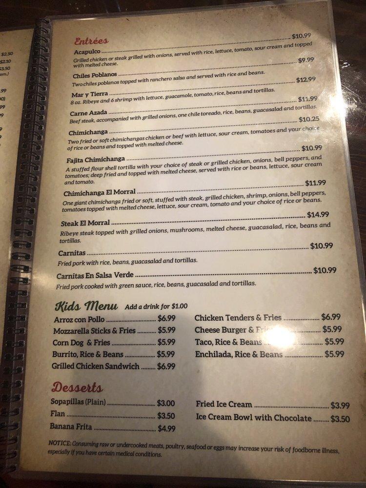 Menu at El Morral Mexican Restaurant LLC, Beech Grove