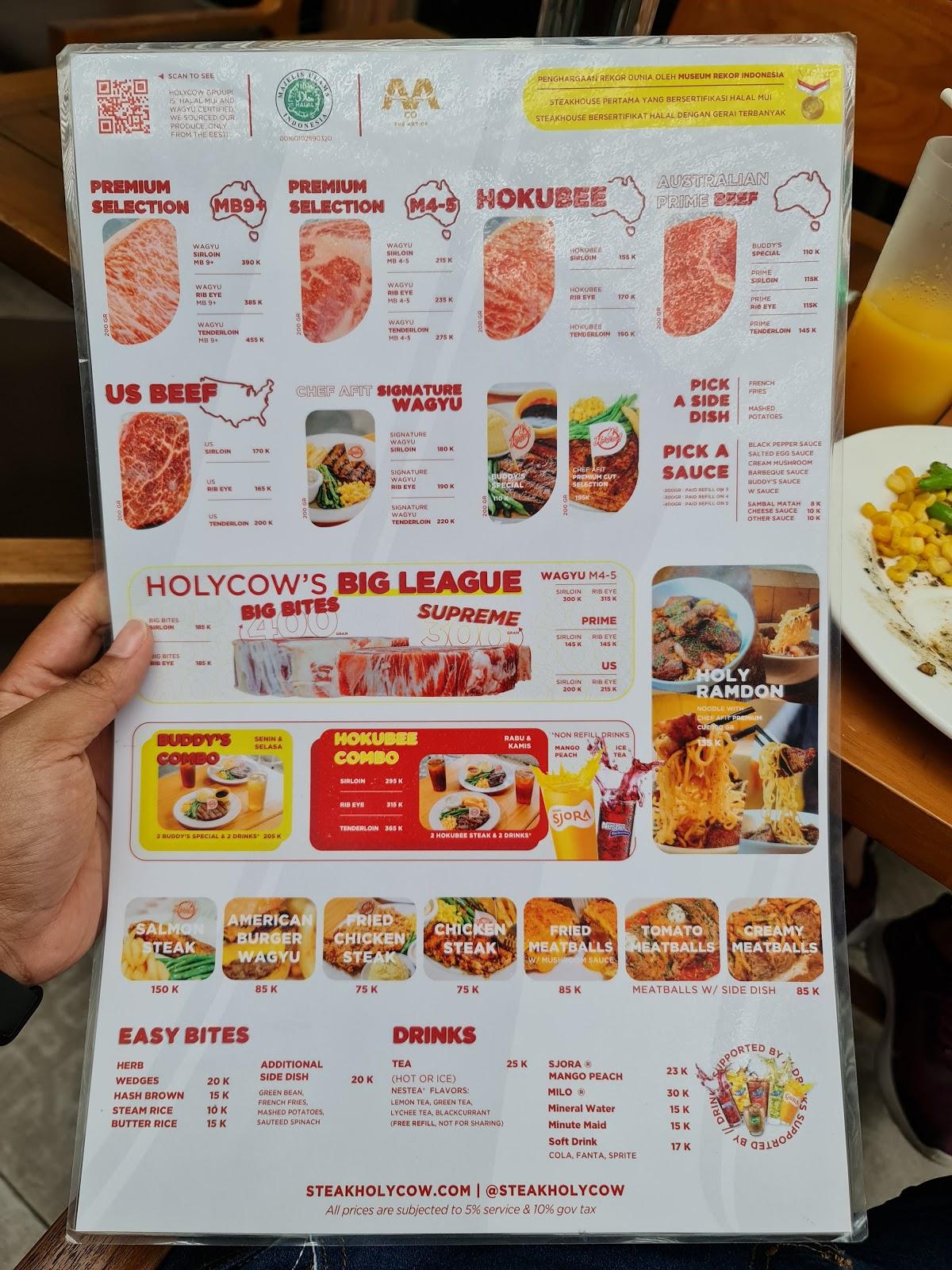 Menu at Holycow! STEAKHOUSE By Chef Afit, Sendangadi