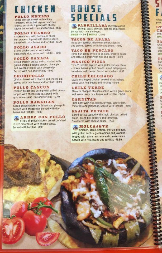 Menu at Mi Mexico restaurant, Logansport