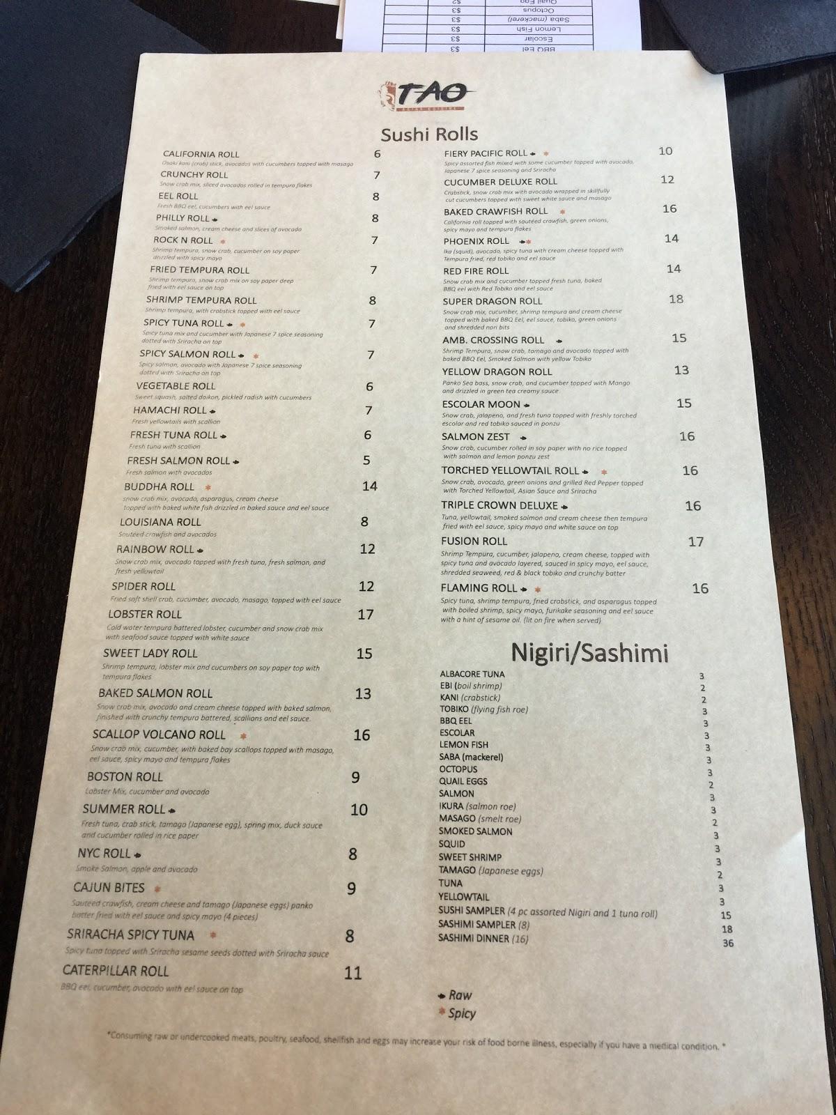 Menu at Nhi Taste of Asia restaurant, Lafayette