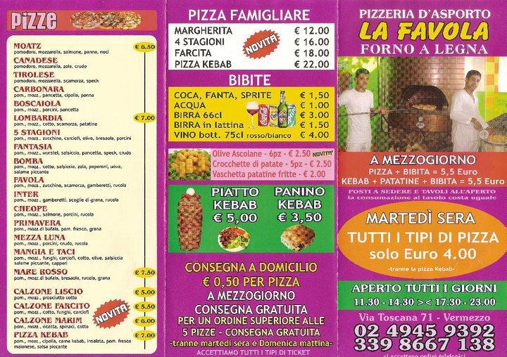 Menu da Pizzeria La Favola, Vermezzo