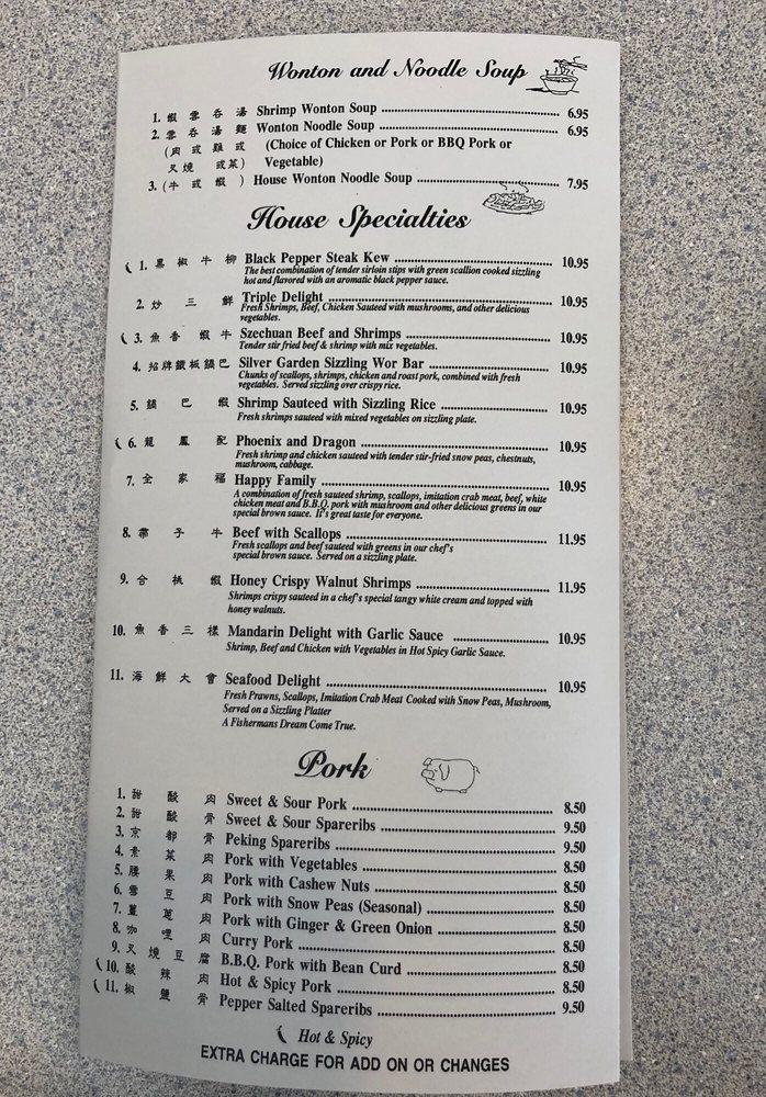 Menu at Silver Garden & Mongolian BBQ, Sacramento
