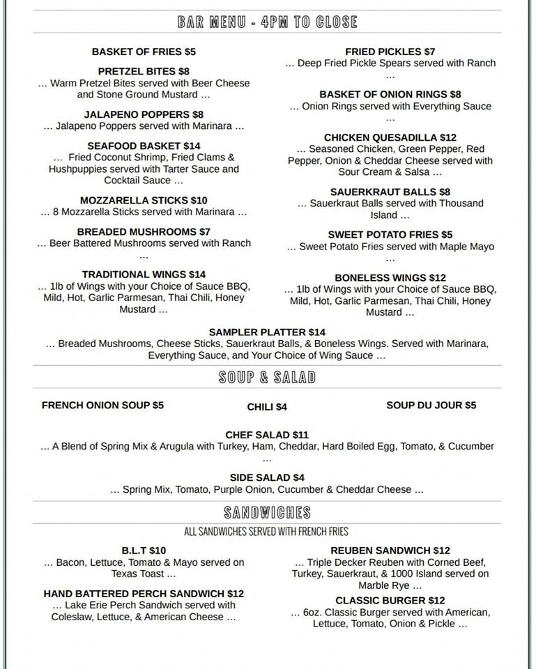 Menu at Pines Golf Club, Orrville