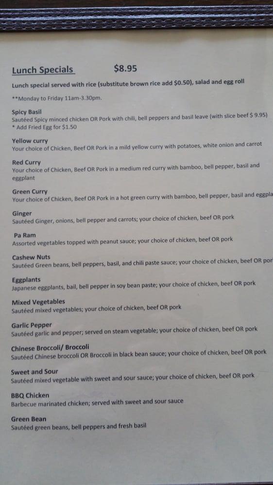 Menu at Vanda Thai restaurant, Walnut Creek
